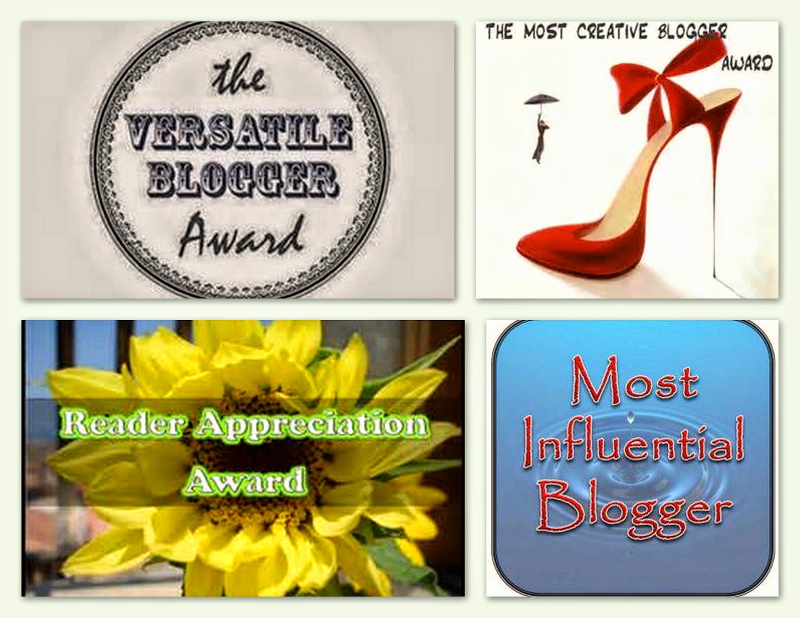 Awards: The Versatile Blogger, The Most Creative Blogger, Reader ...